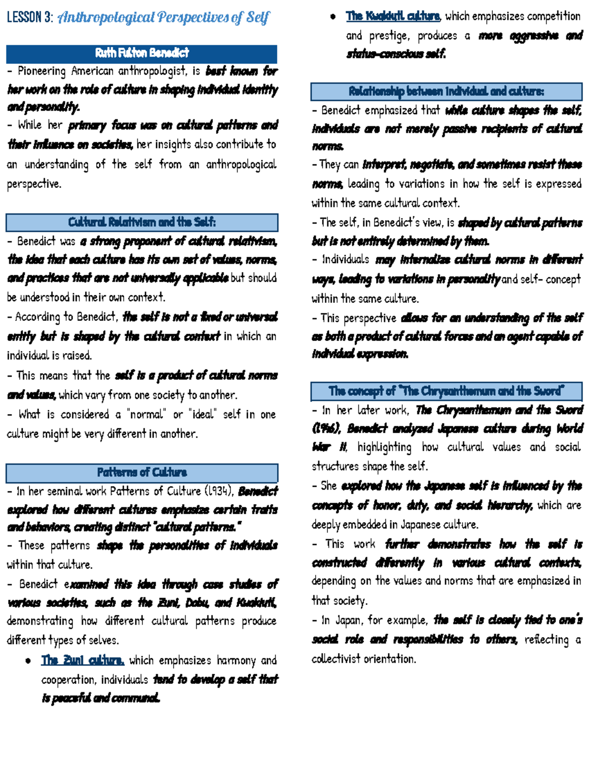 S1M L3 UTS - Anthropological Perspectives on the Self and Culture - Studocu