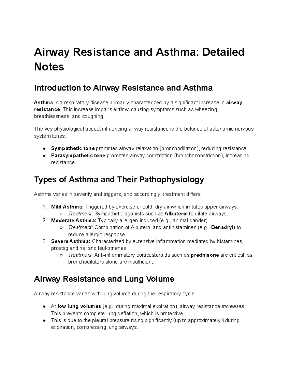 Airway Resistance & Asthma: Comprehensive Study Notes - Studocu