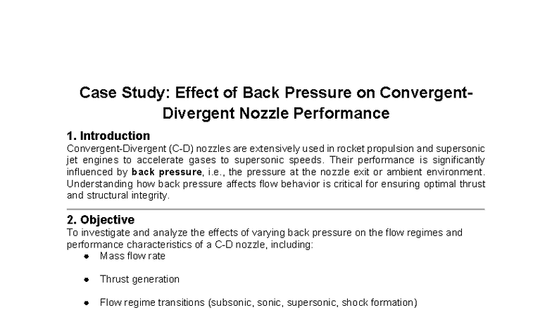 Case Study: Impact of Back Pressure on CD Nozzle Performance - Studocu