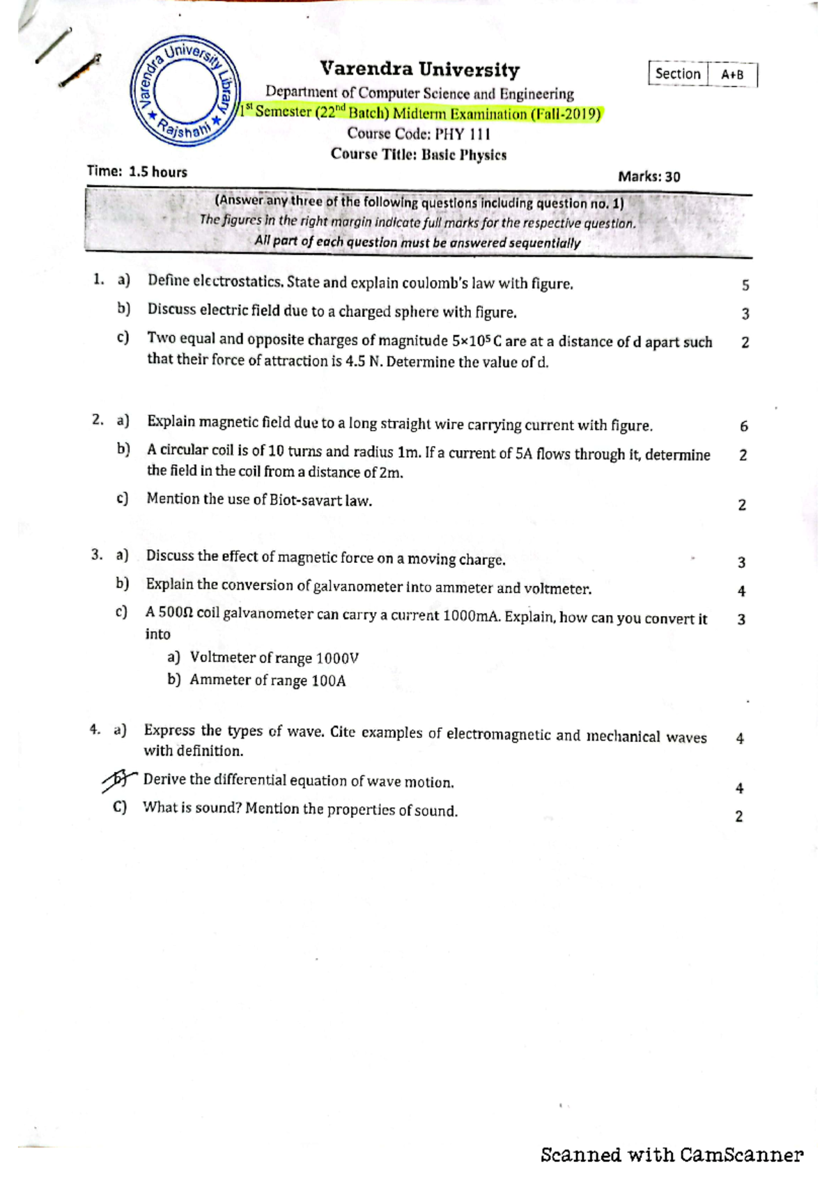 Midterm Exam Questions for Basic Physics (PHY) - 1st Semester - Studocu