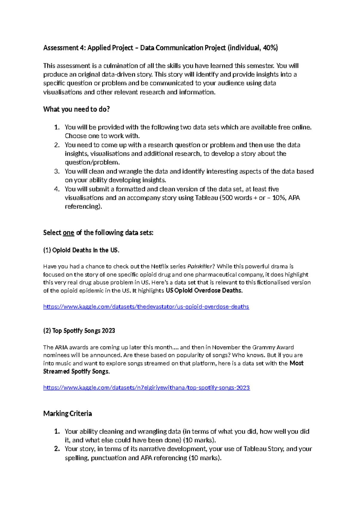 Assessment 4: Data Communication Project Outline and Guidelines - Studocu