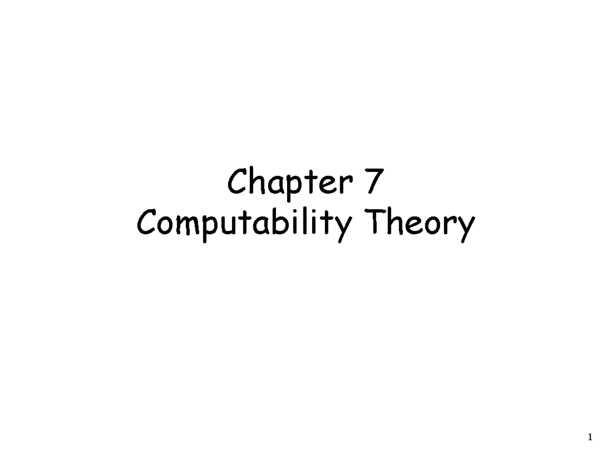 Chapter 7: Computability Theory Overview - Studocu