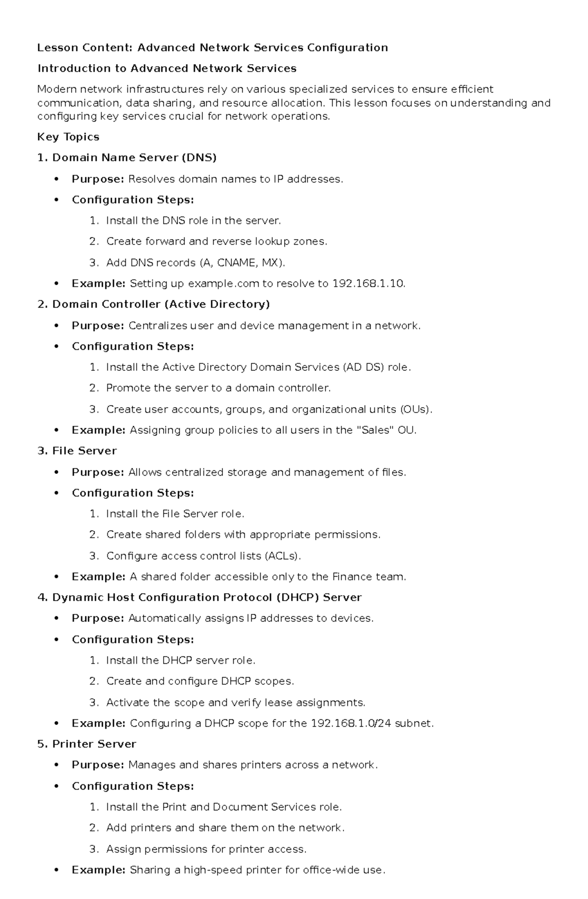 Q2 - Lesson 2 Advanced Network Services Configuration - Lesson Content: Advanced Network ...