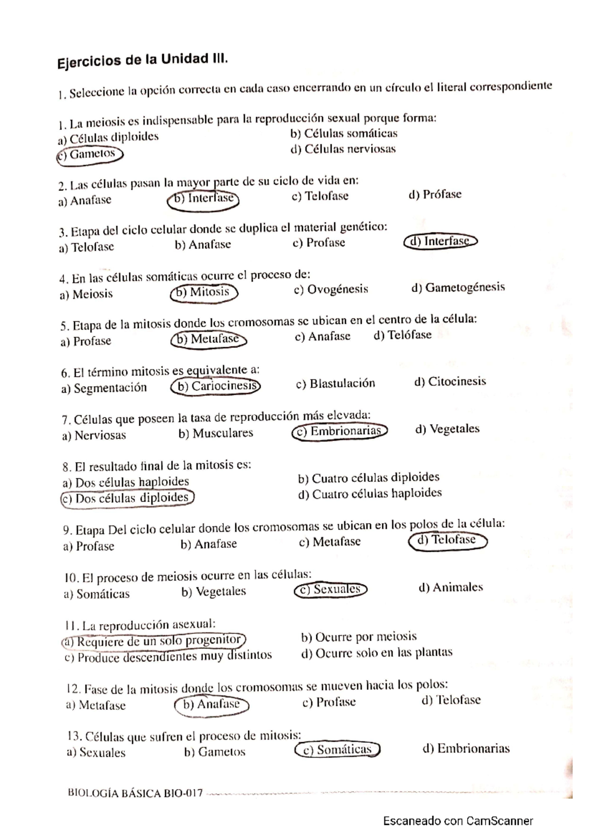 Ejercicios de la unidad lll - Biología Básica - UASD - Studocu