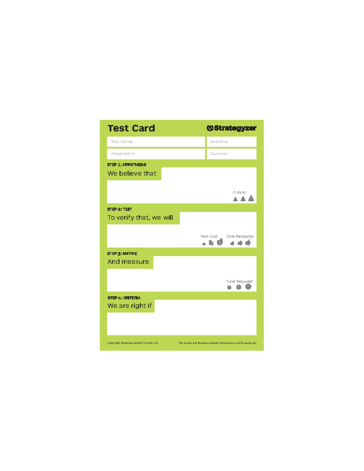 Hypothesis test card template - ENT 601 - Test Card We believe that ...