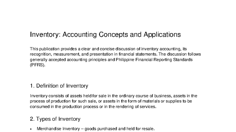 Inventory: Recognition, Measurement, and Disclosure in Accounting - Studocu