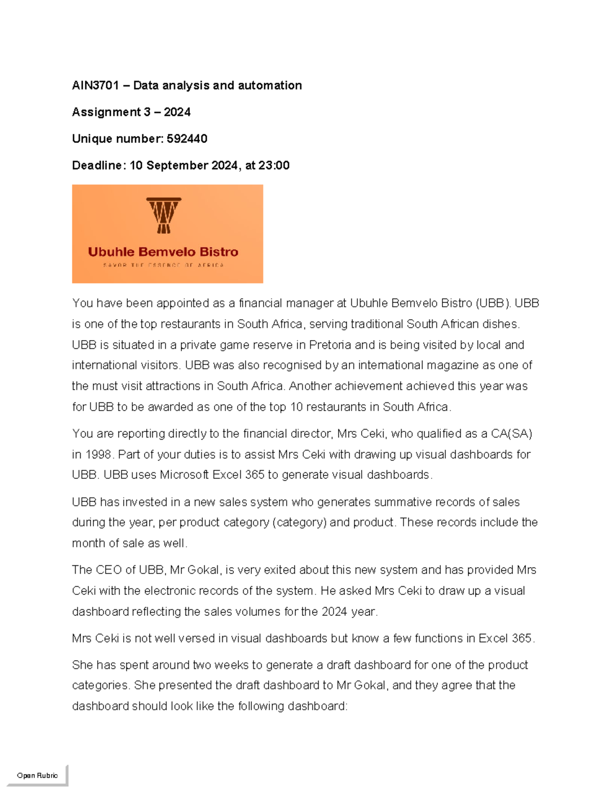 AIN3701 2024 Assignment 3 - Visual Dashboard Project - Studocu
