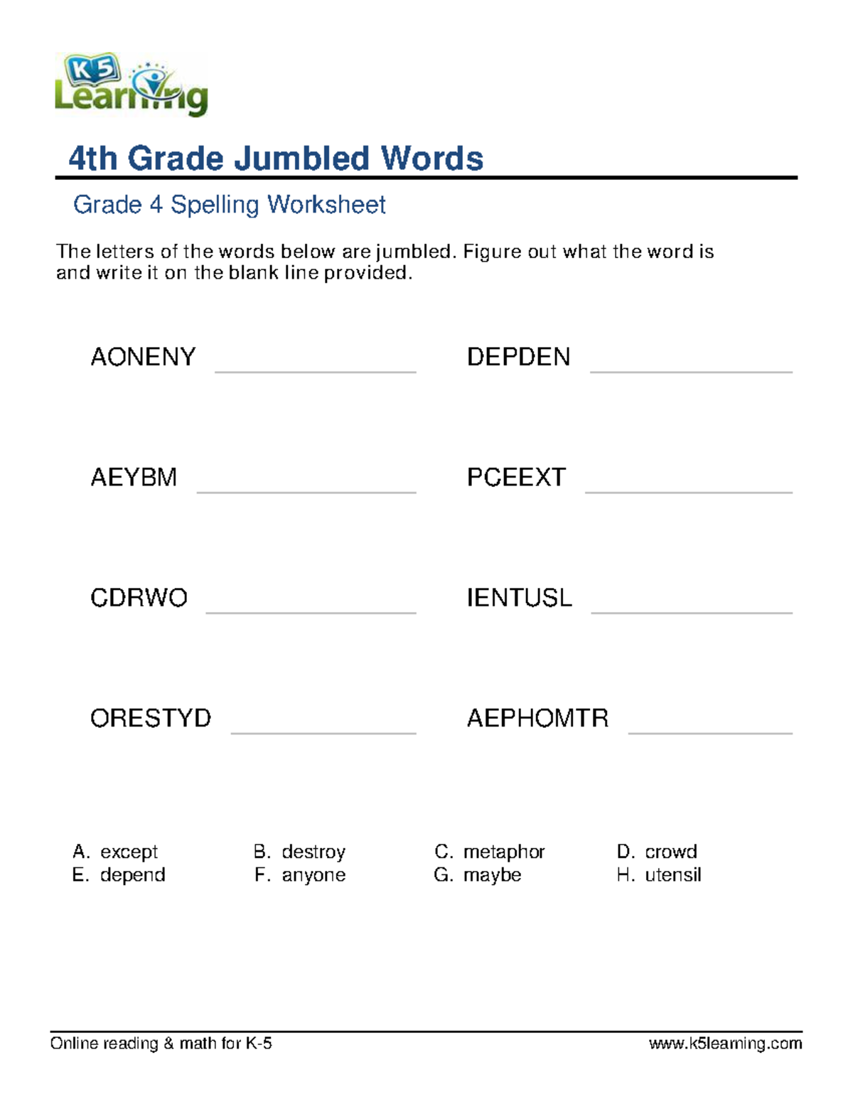 Grade 4 Jumbled Words Activity - Spelling Worksheet - Studocu