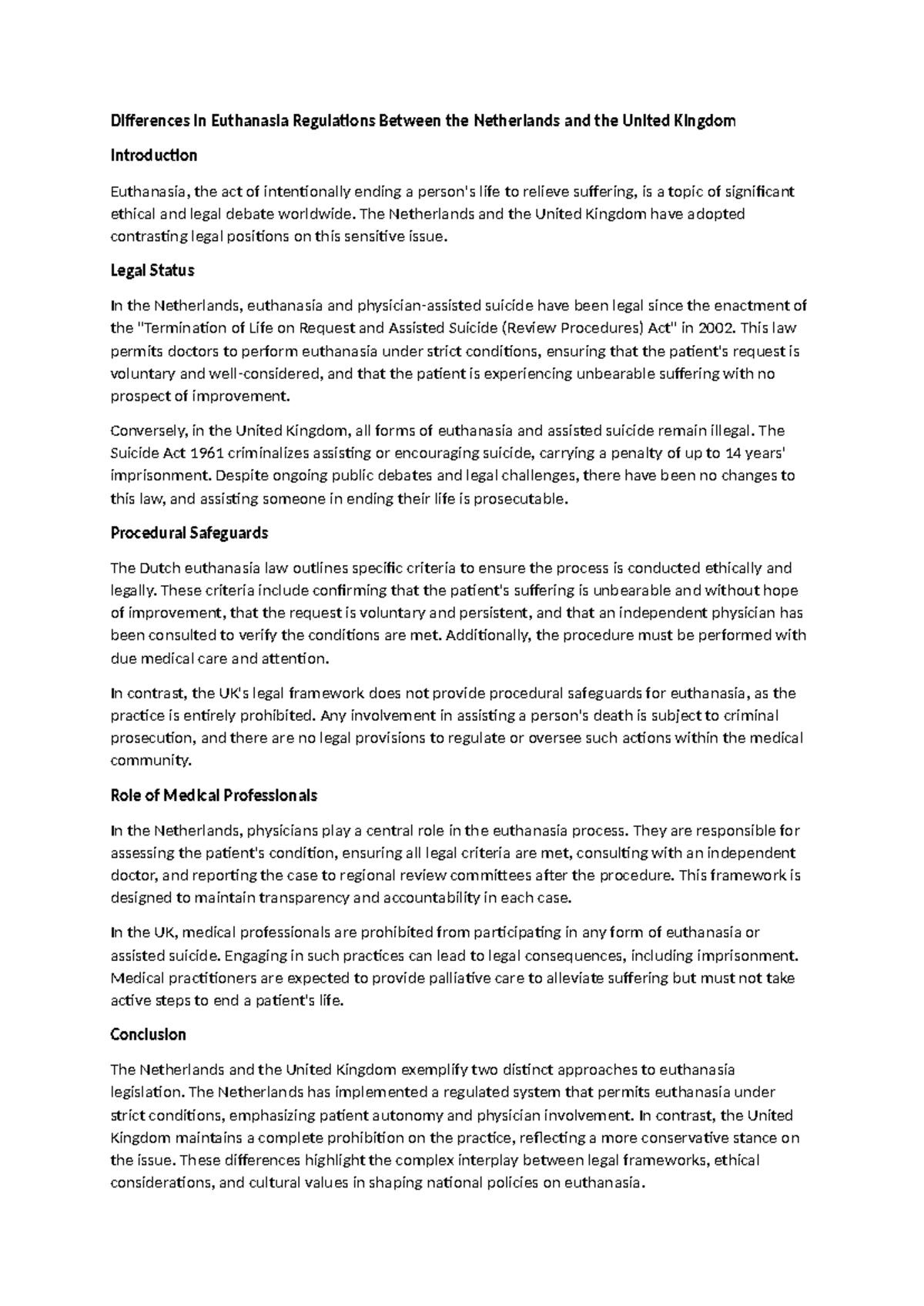 Euthanasia Regulations: NL vs UK - Legal and Ethical Perspectives ...