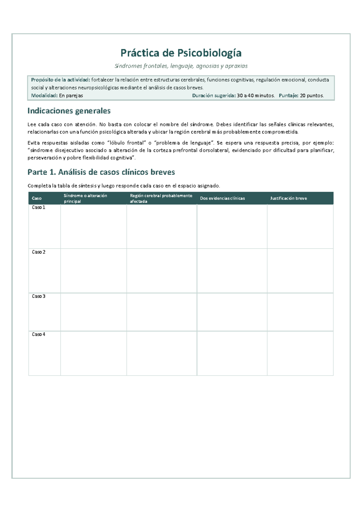 PC Lobulo Frontal - Práctica sobre Síndromes y Alteraciones ...