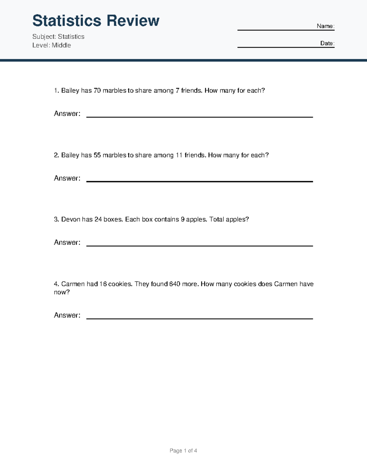 Statistics Review - Middle Level (5) - Studocu