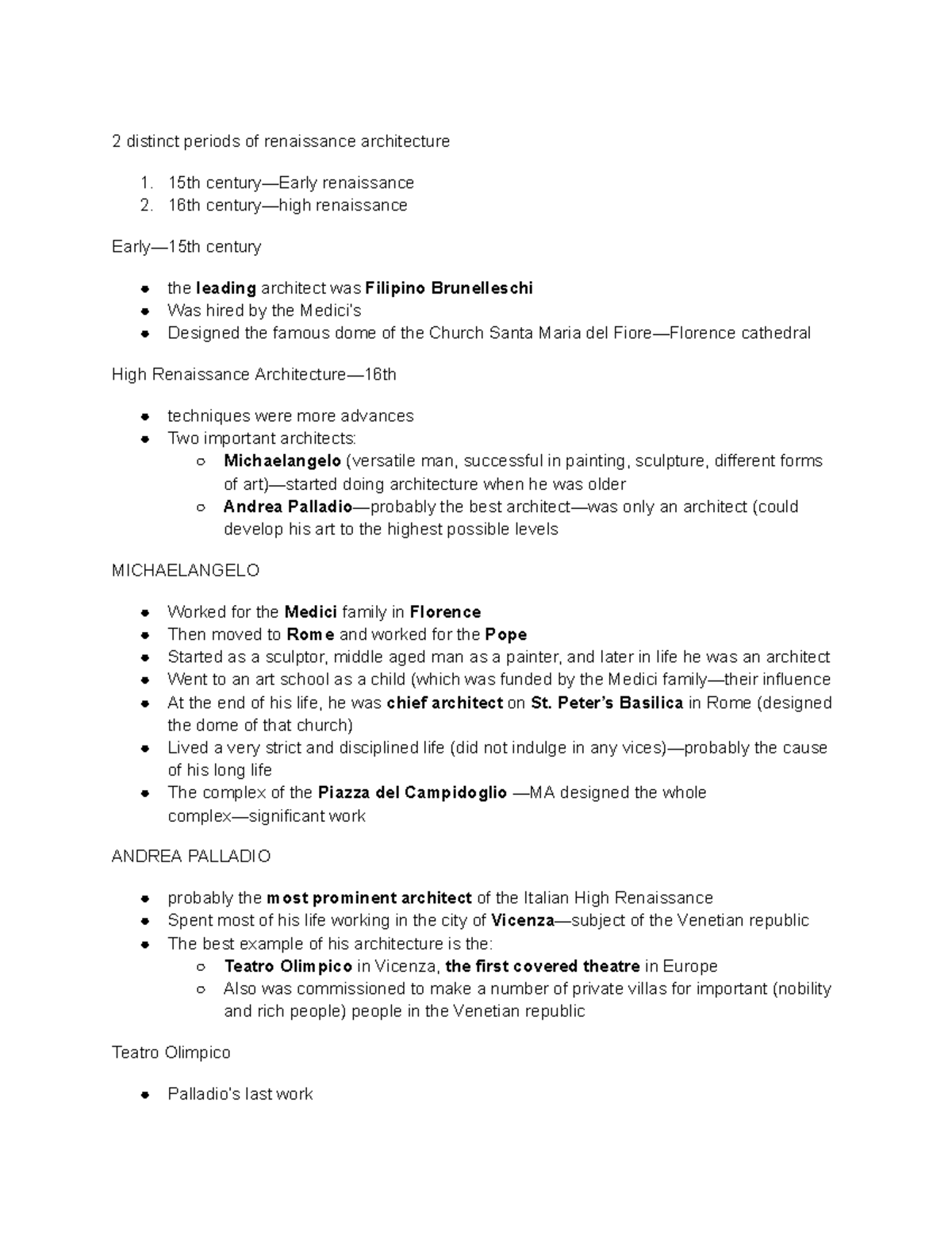 Italian Notes - 2 distinct periods of renaissance architecture 15th ...