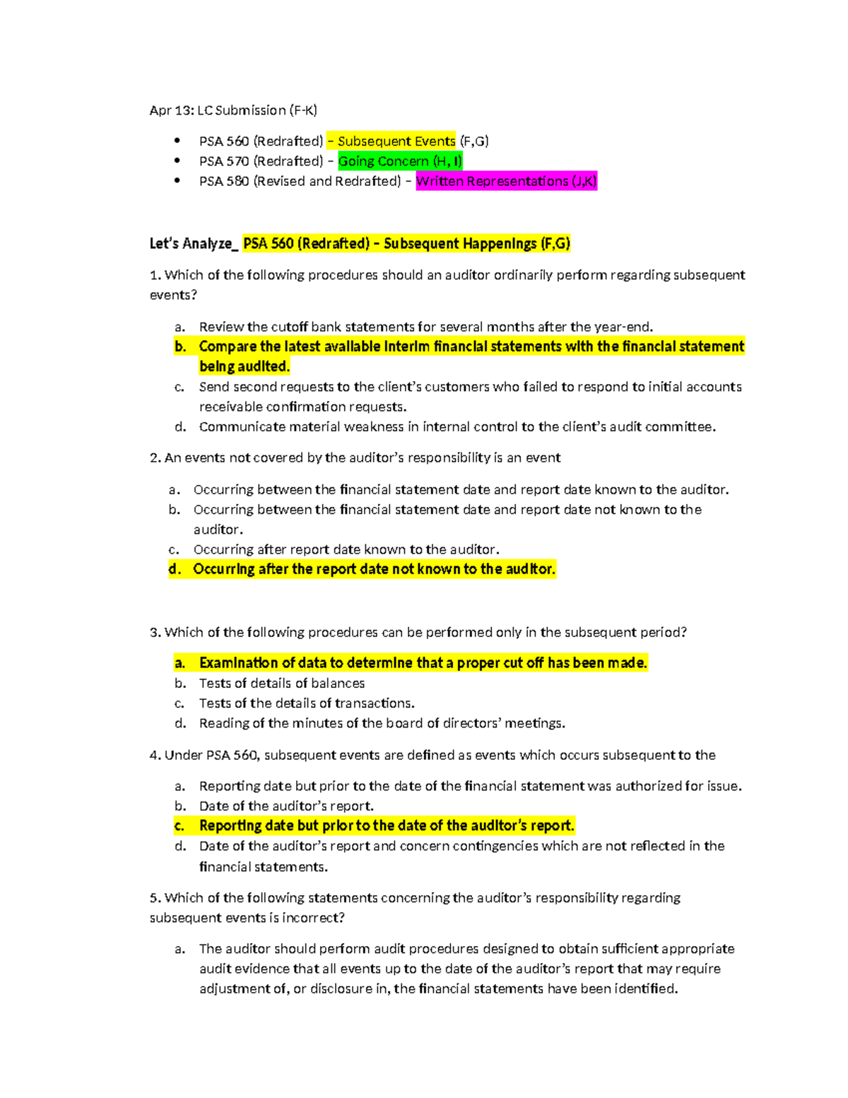 Activities ULOF-K Augtg-6TH: Analyzing PSA 560, 570, and 580 Procedures ...