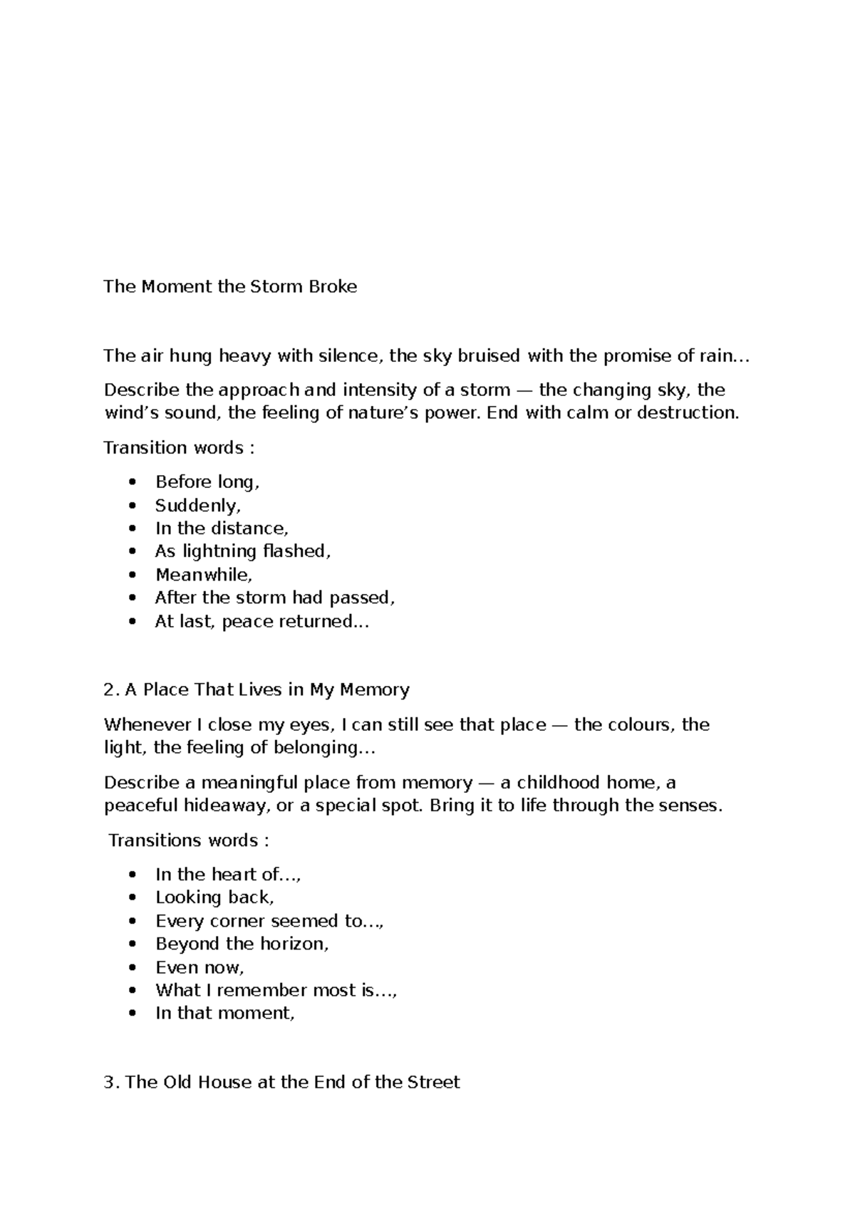 Descriptive Writing Prompts: Exploring Memories and Moments - Studocu