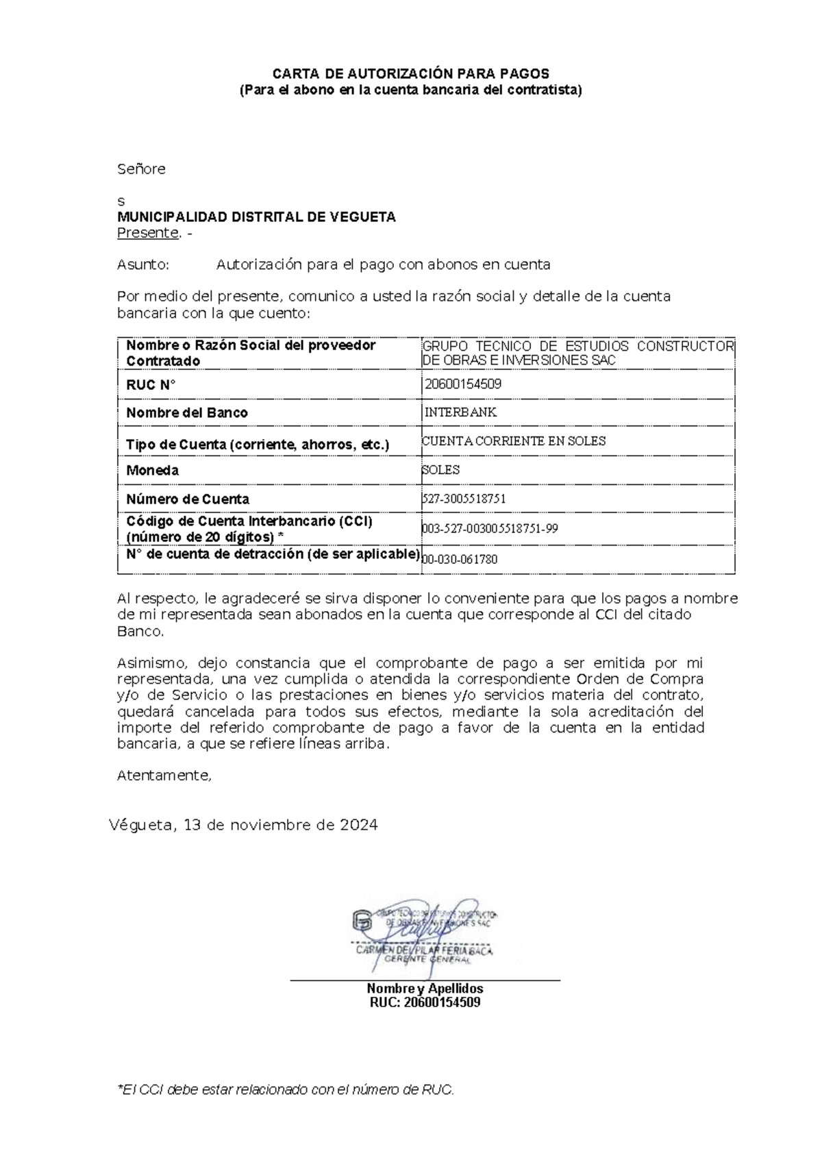 CARTA DE AUTORIZACIÓN PARA PAGOS - CCI (Finanzas Personales) - Studocu