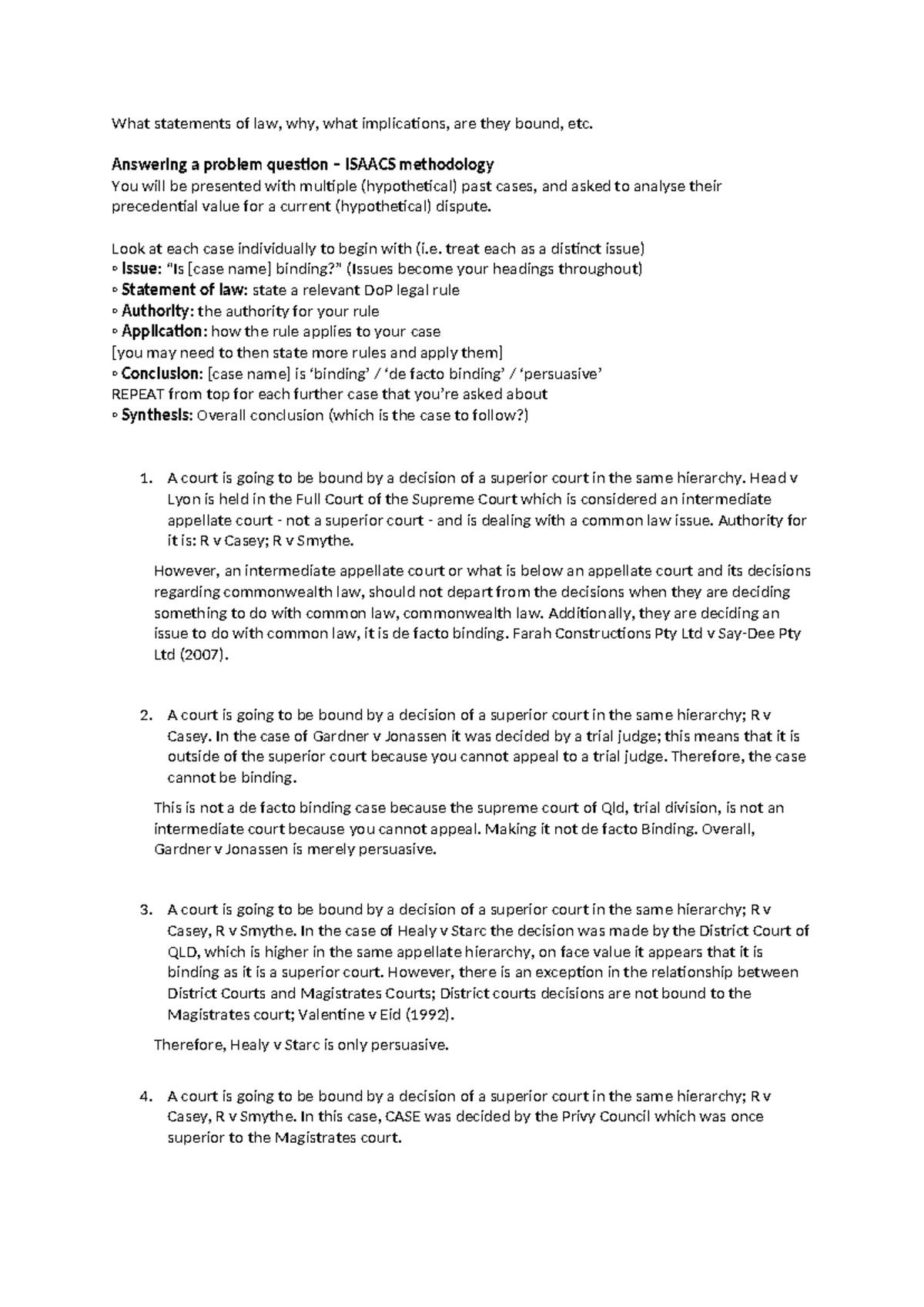 LAW 101: Week 7 Tutorial - Analyzing Case Precedents Using ISAACS ...