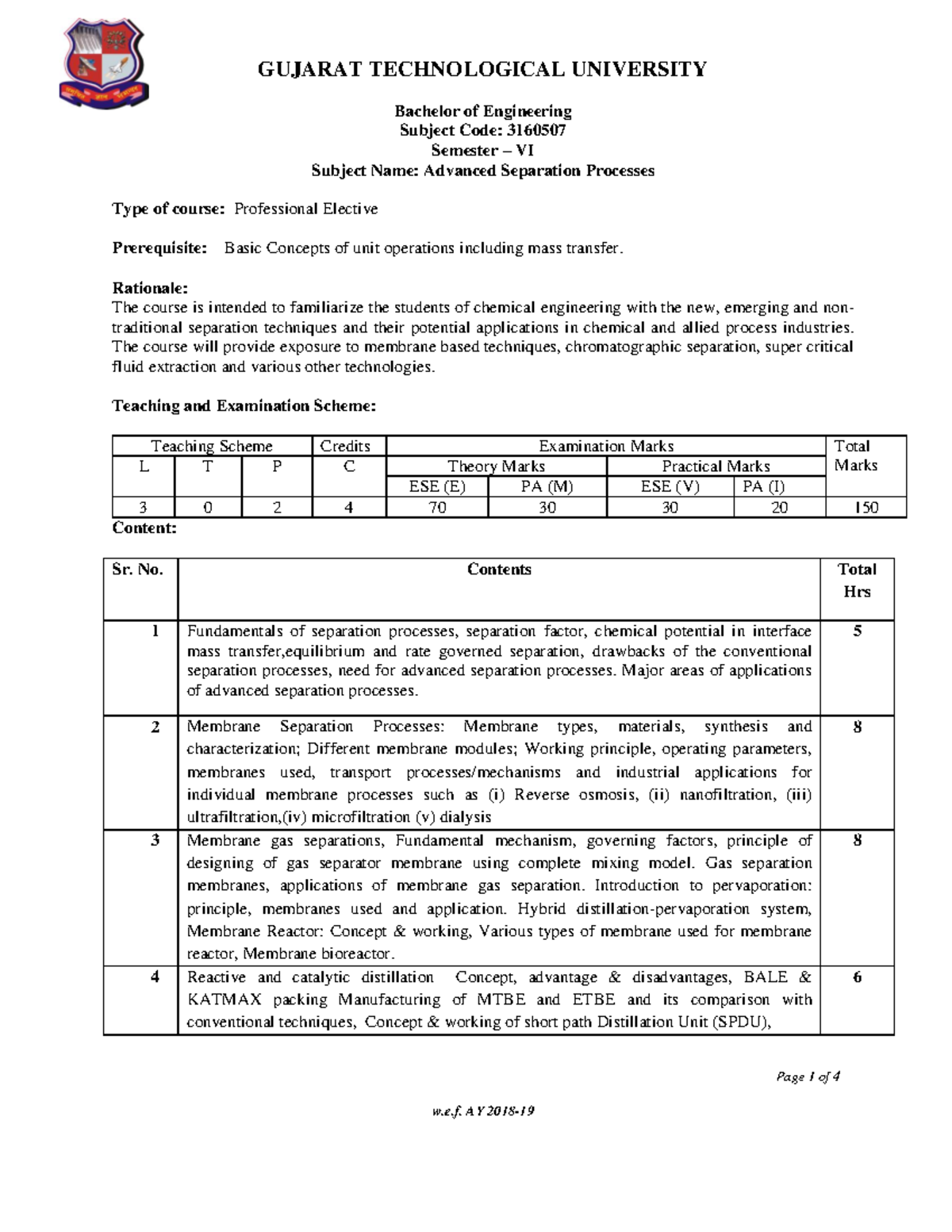 3160507 - Advanced Separation Processes Course Overview and Notes - Studocu