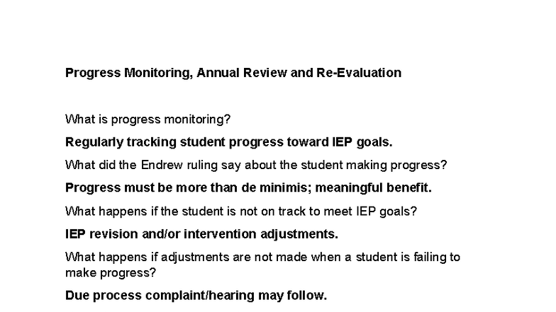 IEP Progress Monitoring and Annual Review Guidelines - Studocu