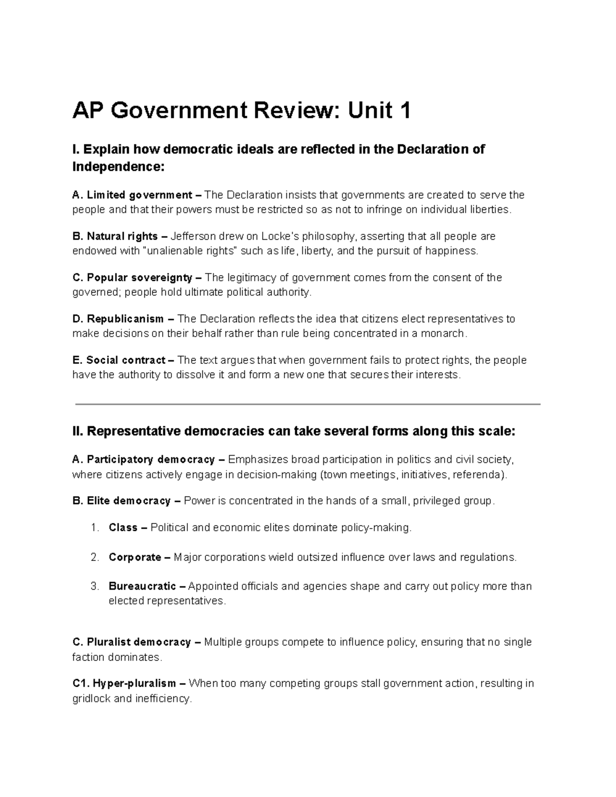AP Government Review: Democratic Ideals & Federalist Views - Studocu