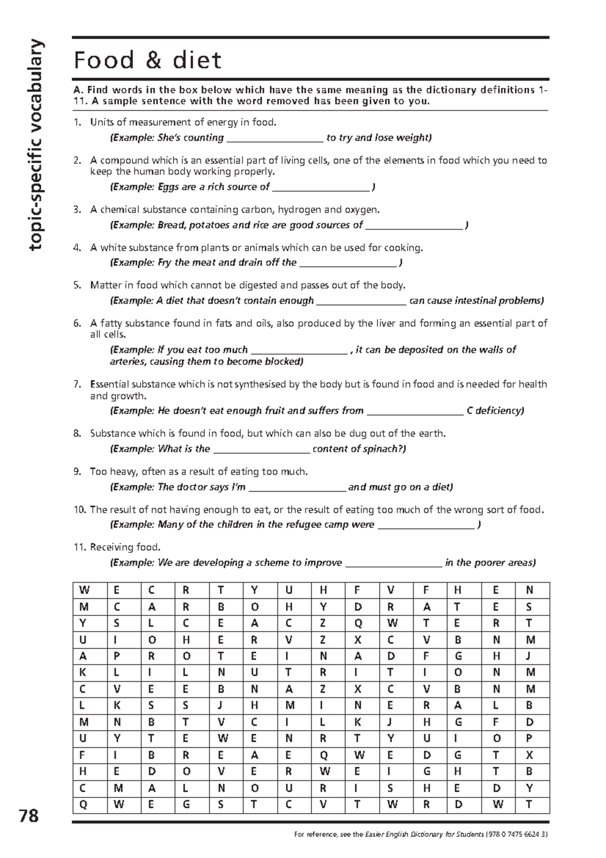 FOOD, DRINK and DIET Vocab SS 1 - topic-specific vocabulary 78 Food ...