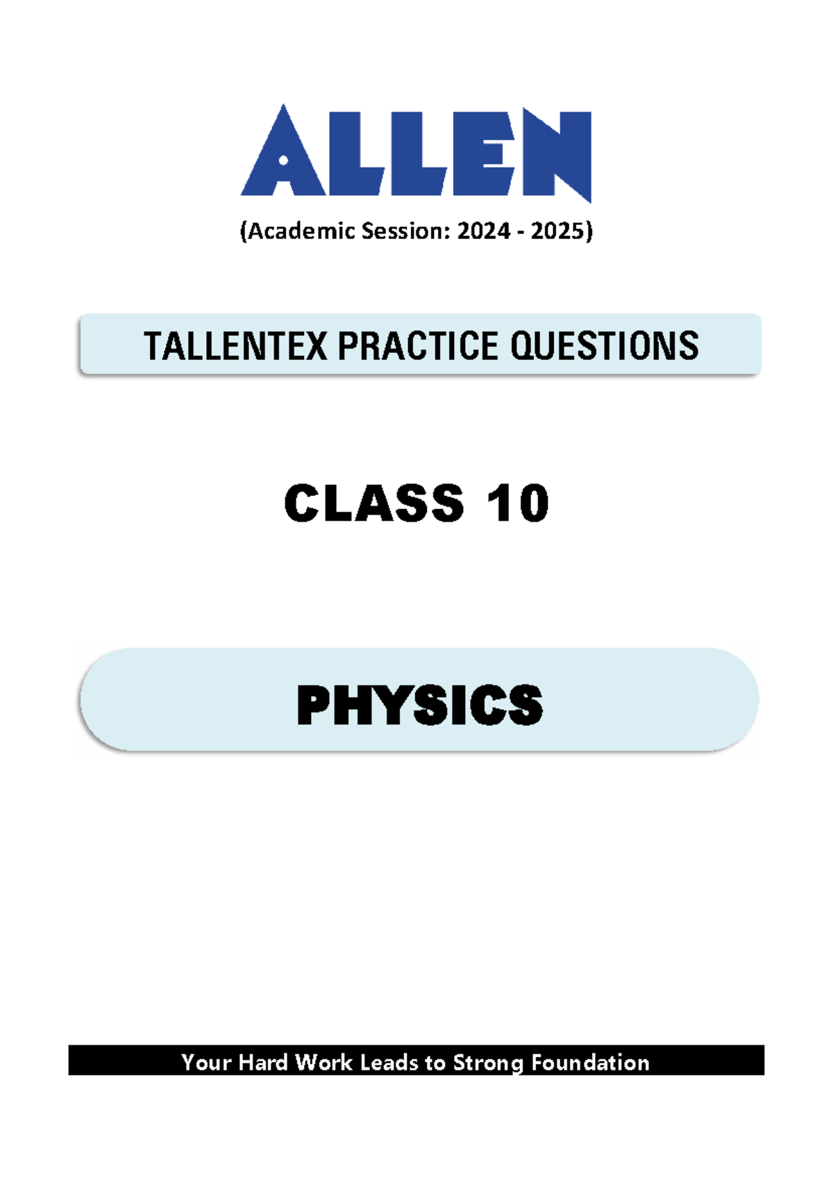 TALLENTEX PRACTICE QUESTIONS CLASS 10 PHYSICS - A Comprehensive Guide ...