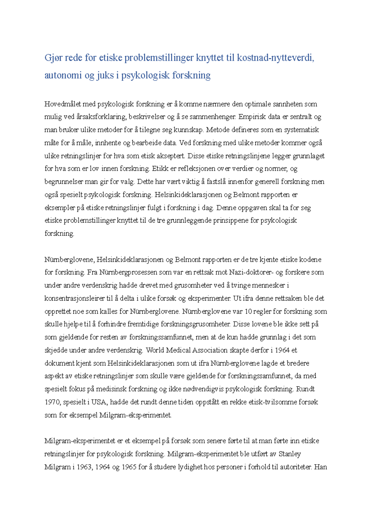 Etiske problemstillinger i psykologisk forskning (PSY101) - Studocu