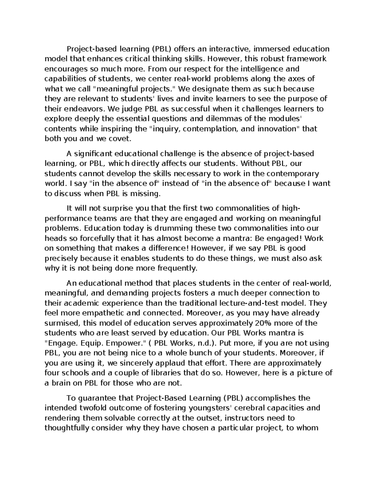 D270 Task 3: Enhancing Learning Through Project-Based Learning (PBL ...