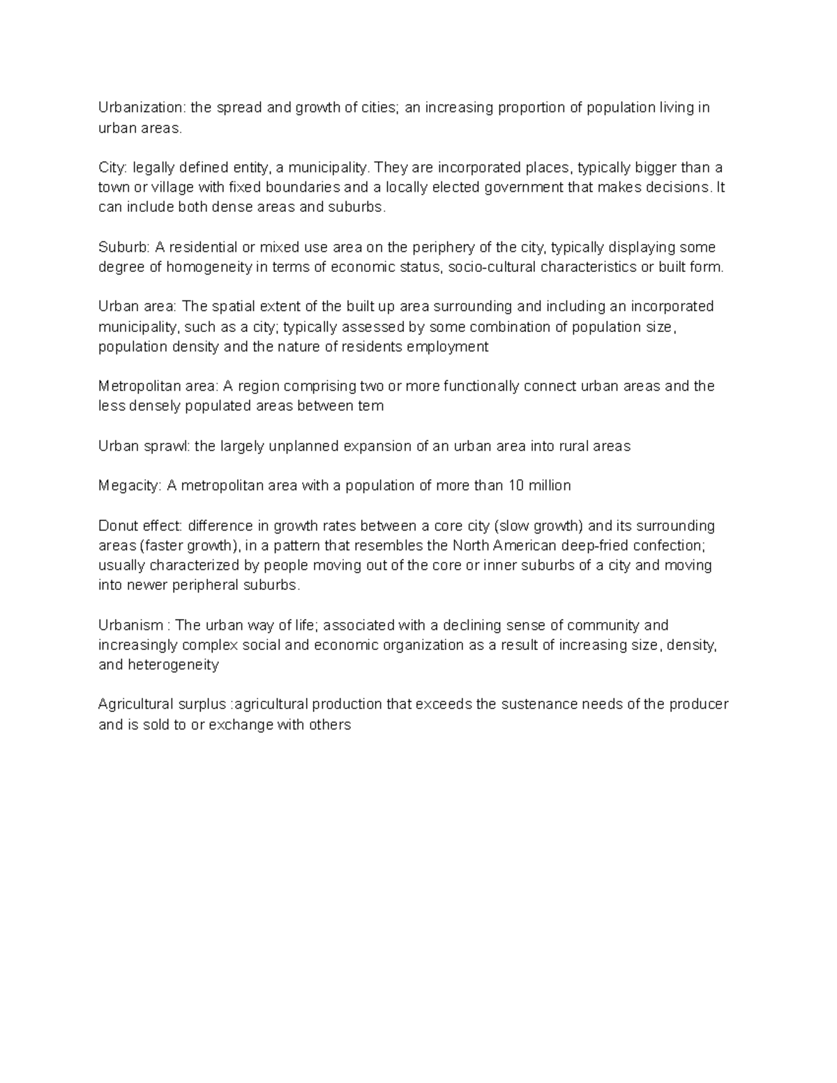 GG102 Final Exam Notes on Urbanization Concepts and Terms - Studocu