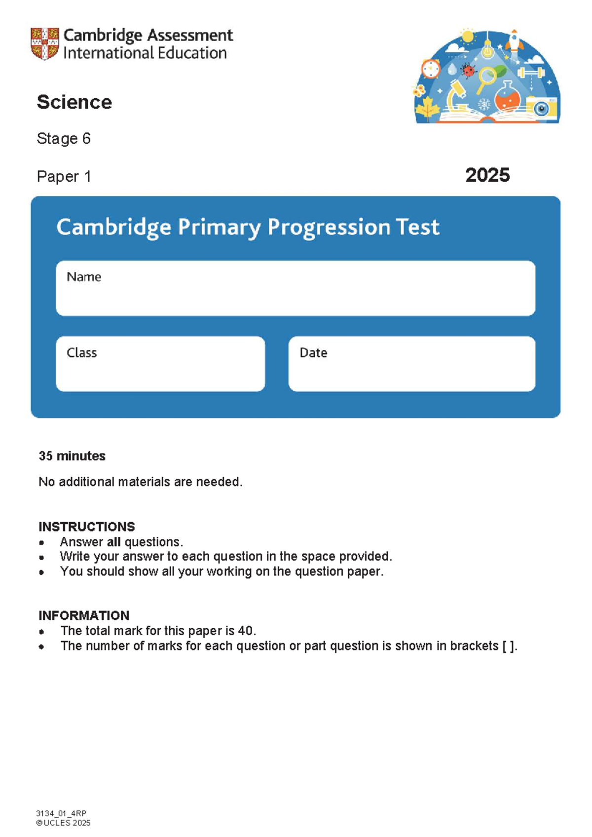 Progression Test Stage 6 2025 Science Paper 1 - Studocu