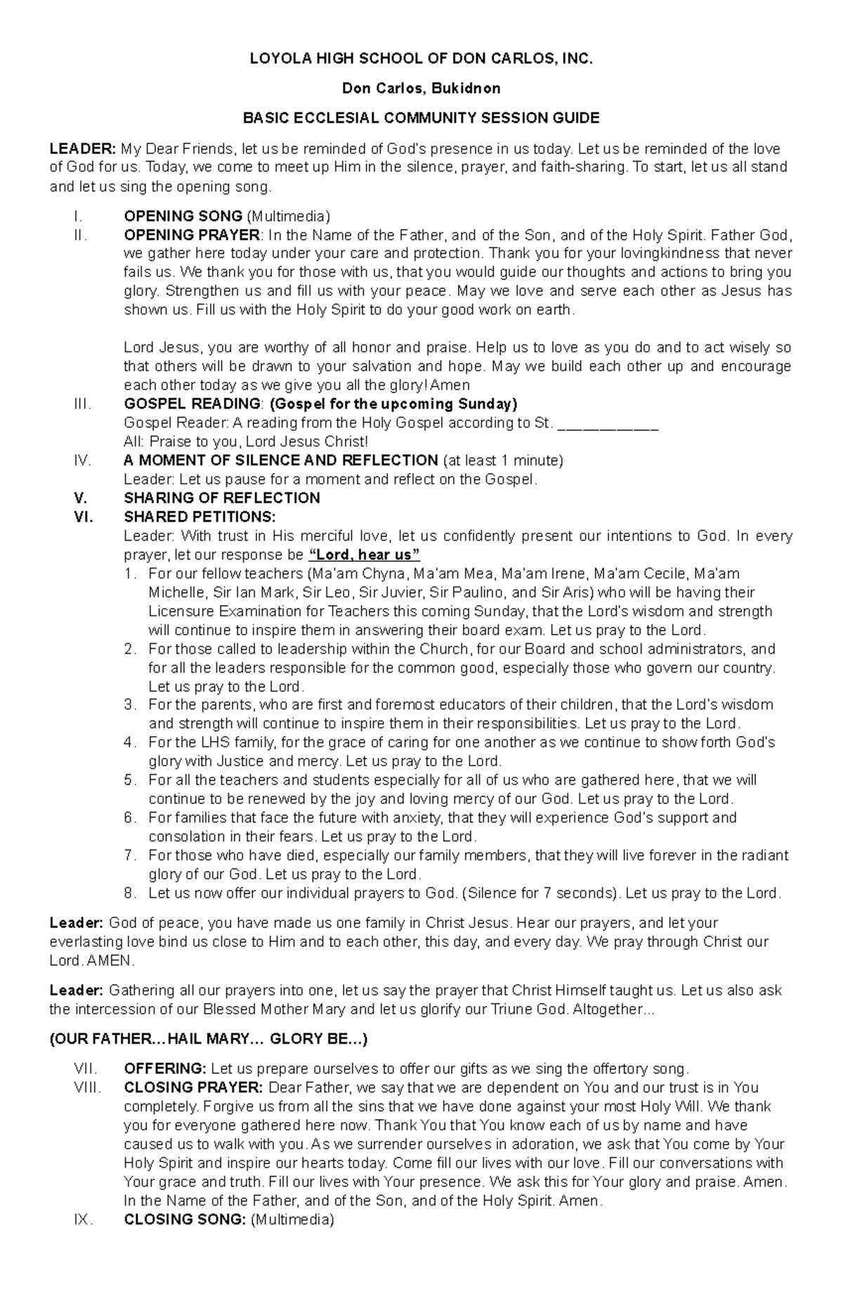 BEC- Session Guide - Basic Ecclesial Community Notes - Studocu