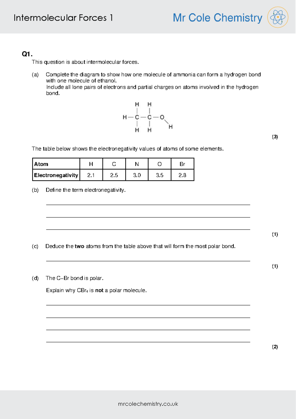Intermolecular Forces Q1: Comprehensive Question Pack - Studocu