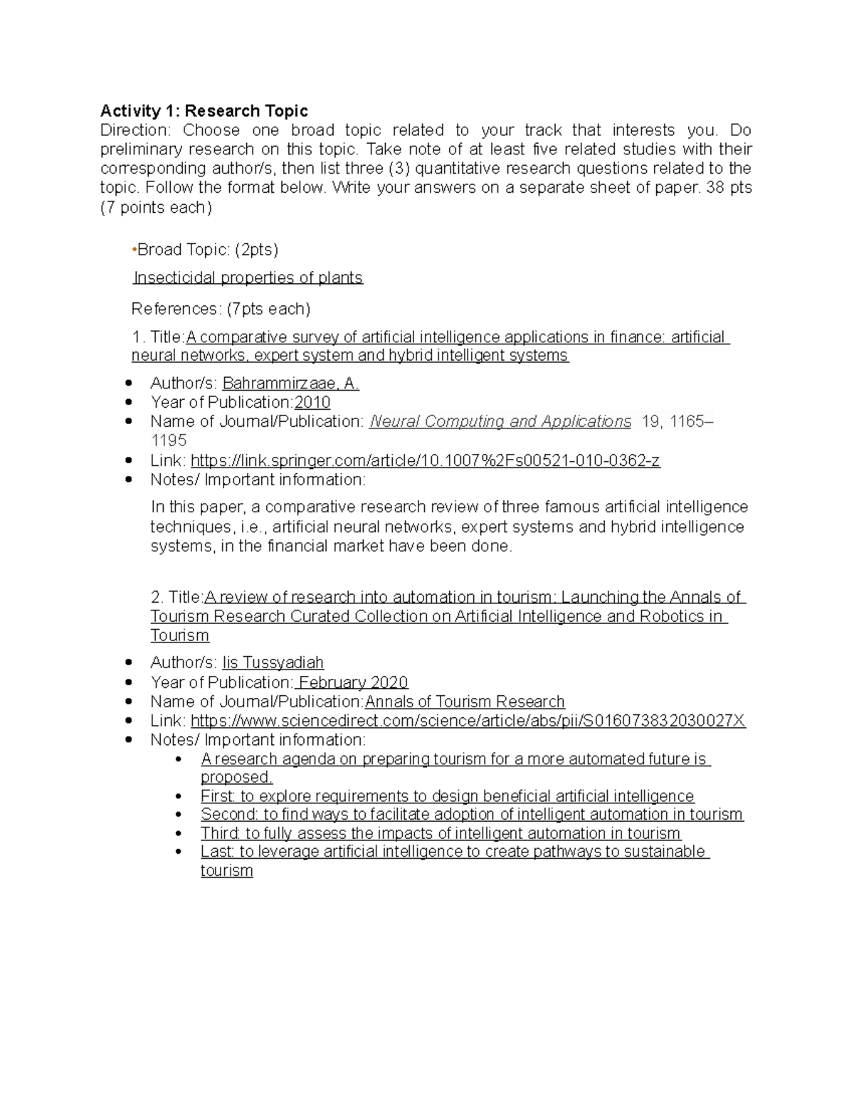 Activity 1: Research Topic Overview and AI Applications - Studocu