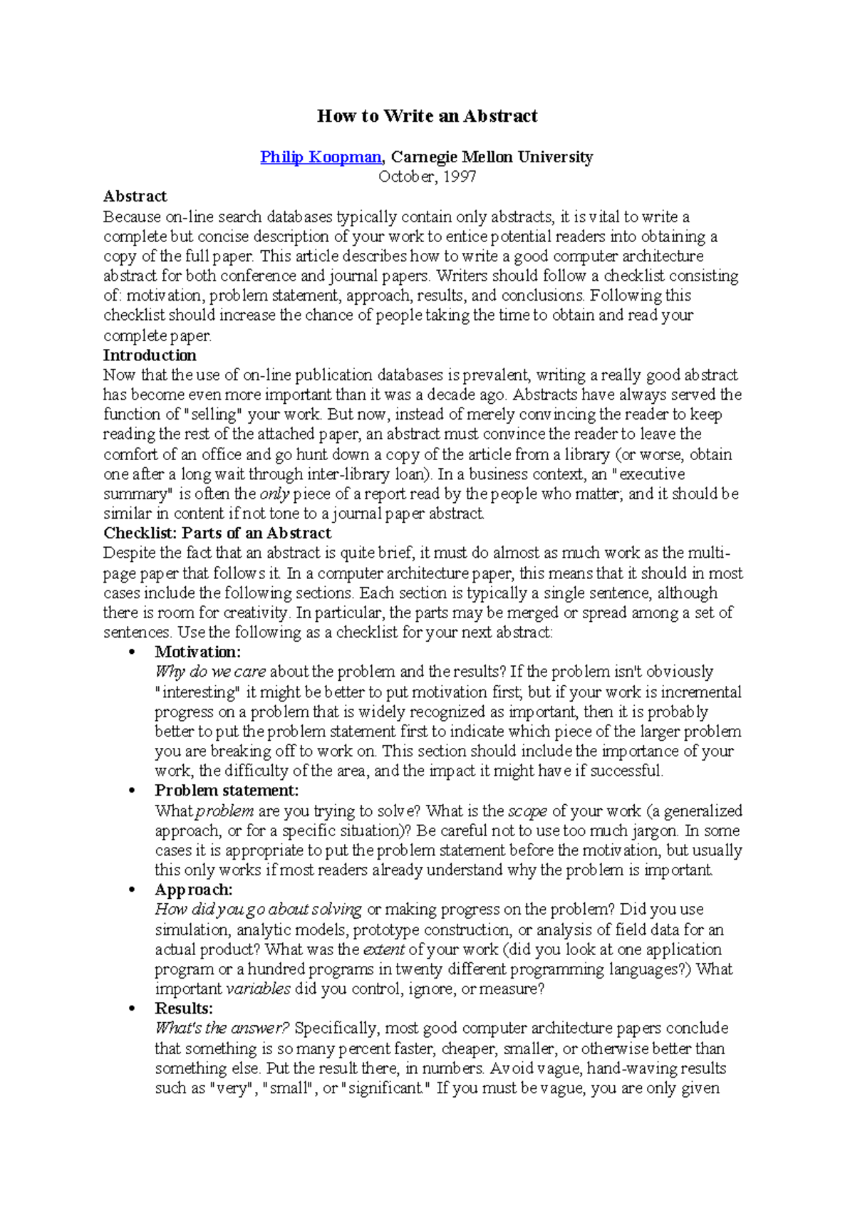 Guide To Writing An Abstract For Computer Architecture Papers - Studocu