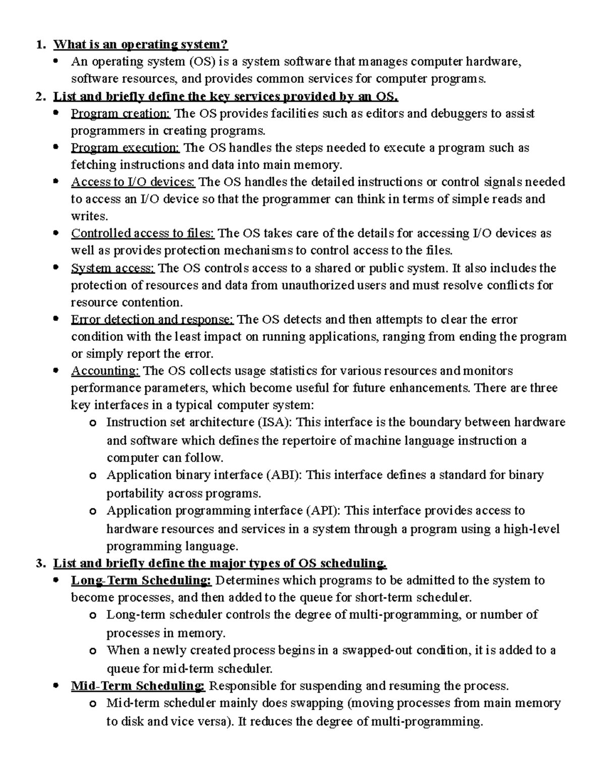 Chapter 8 Exercises - What is an operating system? An operating system (OS) is a system software ...