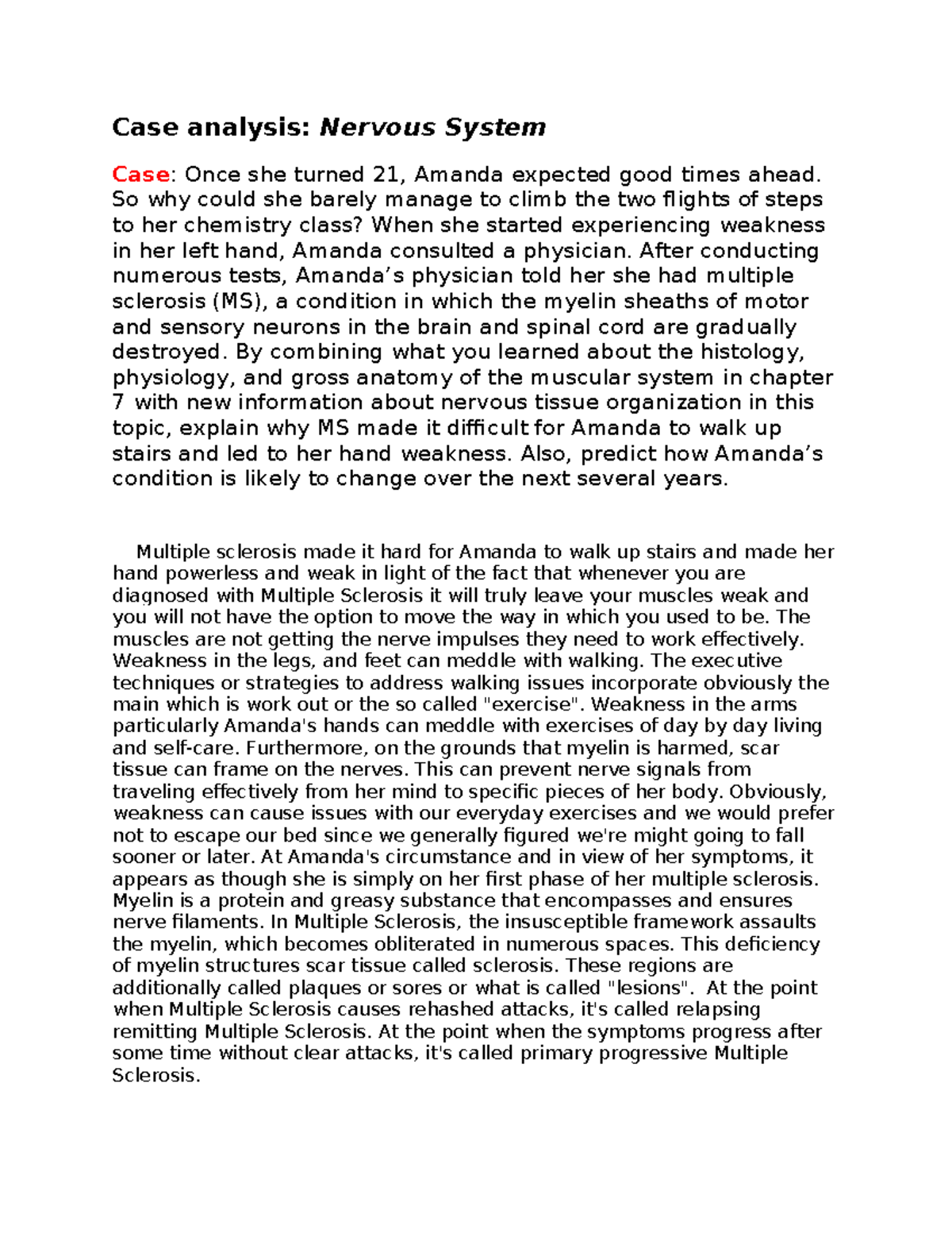 Nervous System Case Study: Understanding Multiple Sclerosis Impacts ...