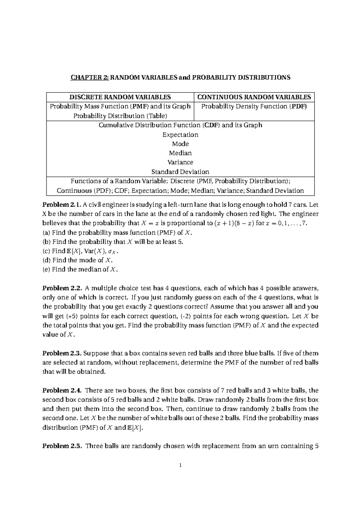 CHAPTER 2: RANDOM VARIABLES & PROBABILITY DISTRIBUTIONS (PMF, PDF, CDF) - Studocu