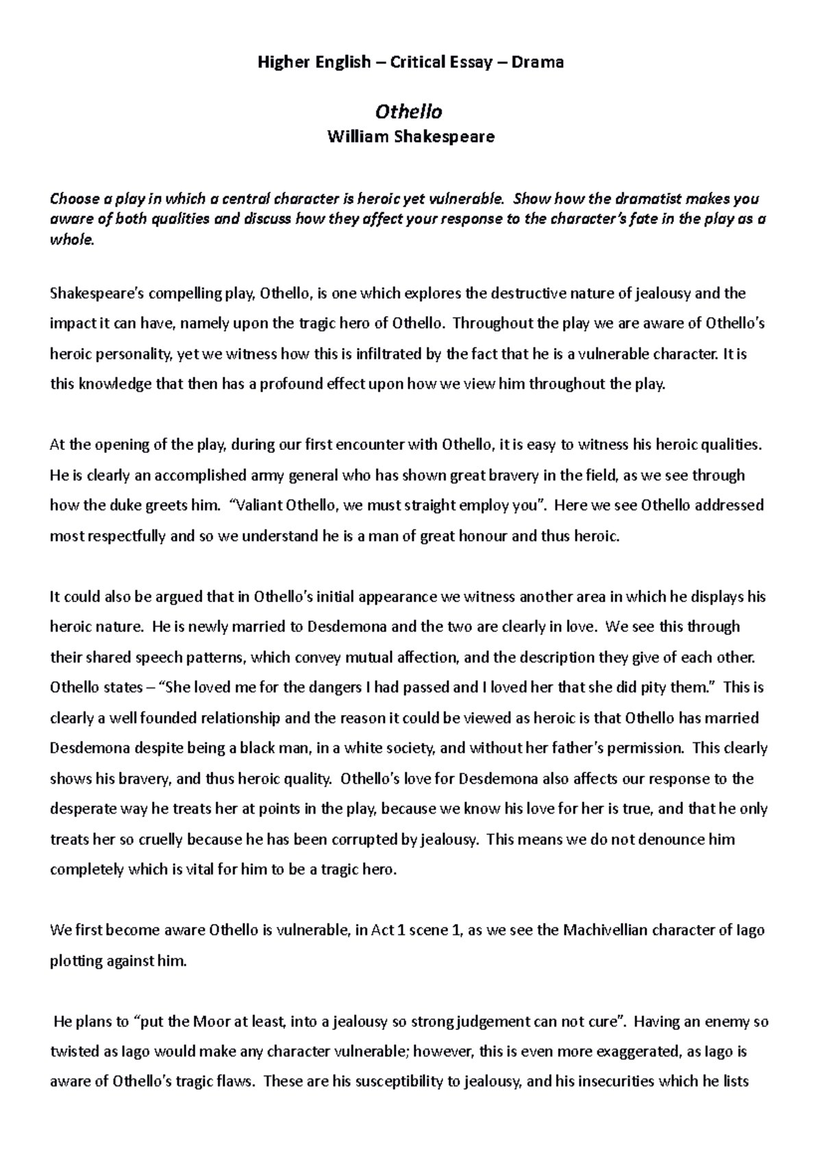 Othello Higher English