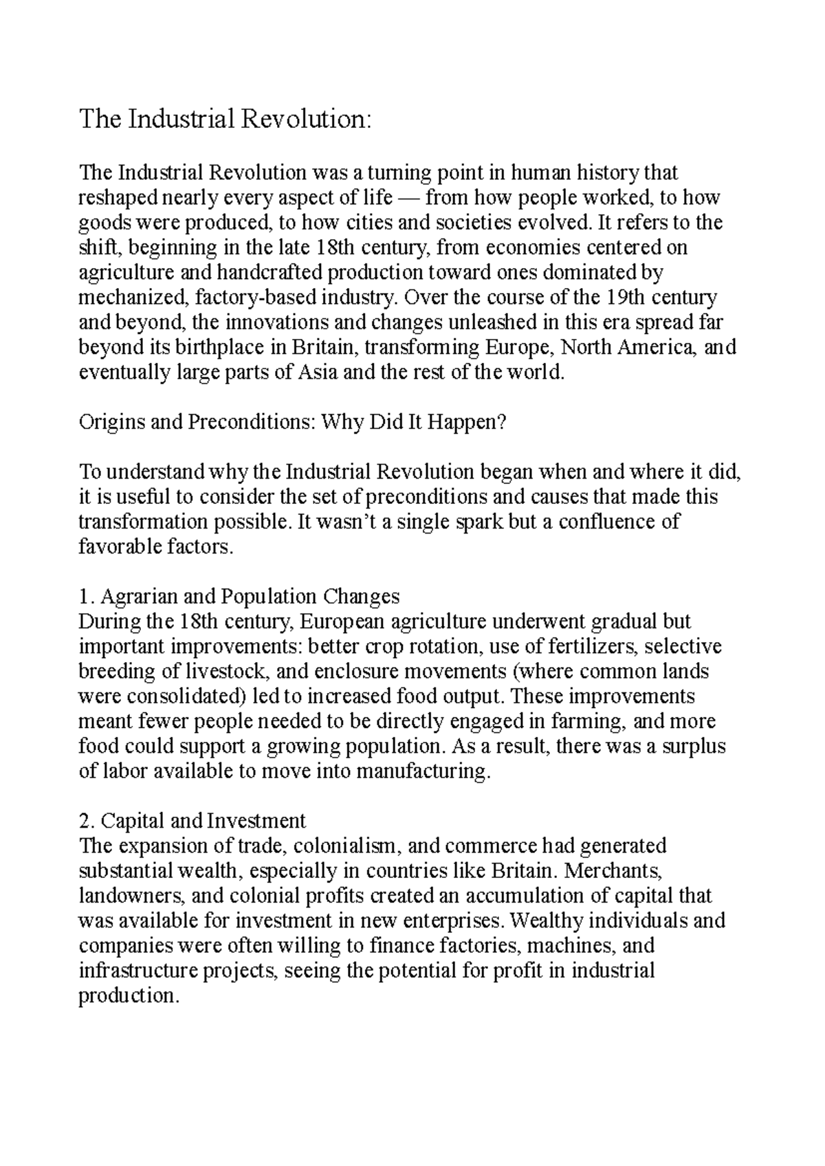 HIST 201: The Industrial Revolution: Transformations in Society and ...