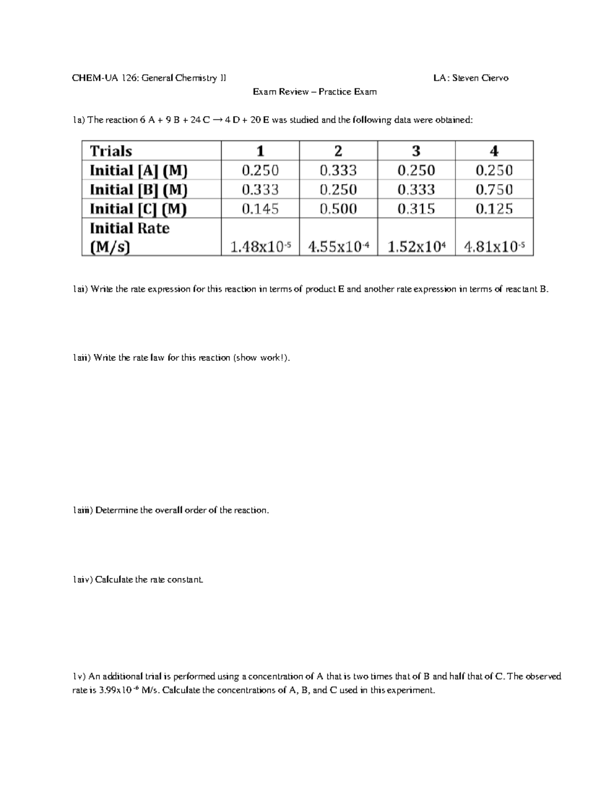 126: General Chemistry Exam Review Practice Exam - LG Worksheets - Studocu