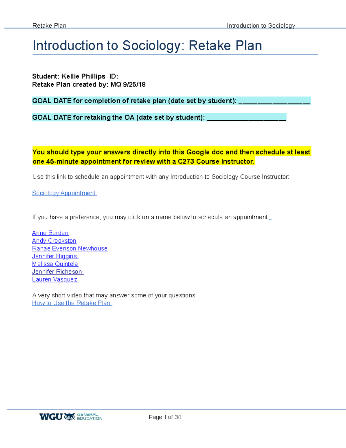 Intro to sociology course work material - Retake Plan Introduction to ...