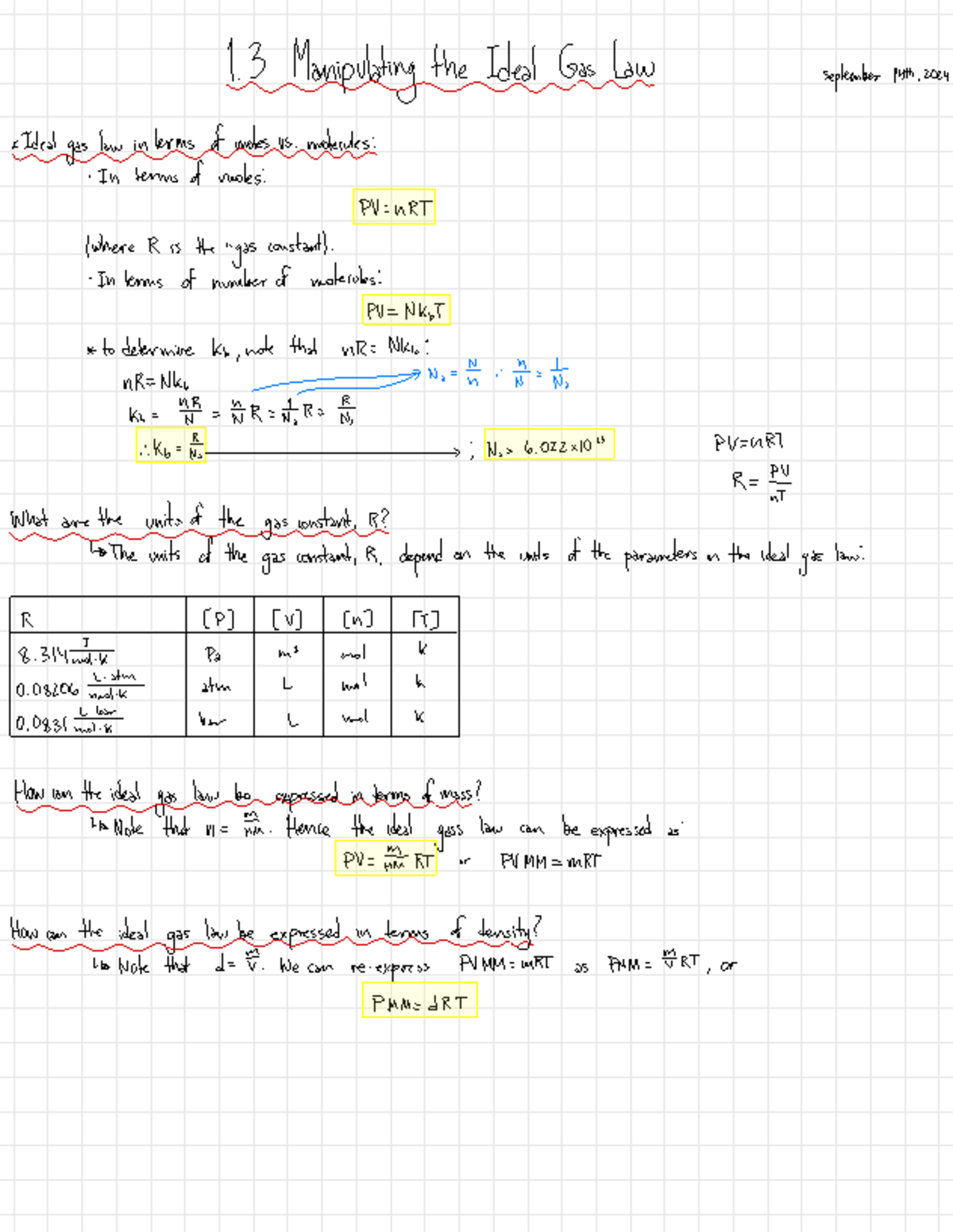 1.3 Manipulating the Ideal Gas Law: Understanding PV=nRT and Units ...