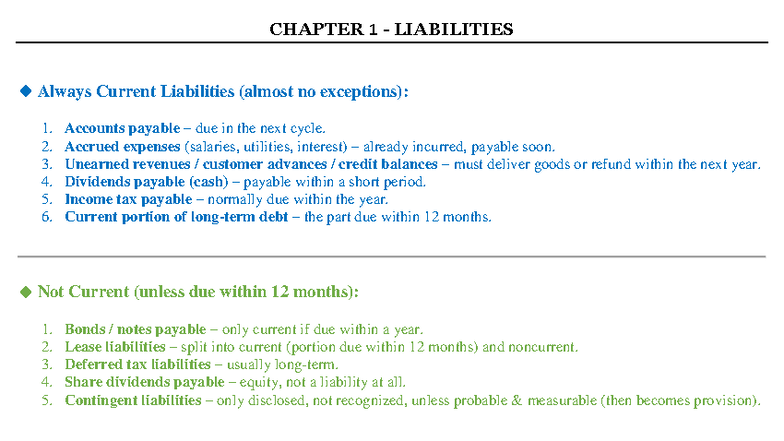CHAPTER 1: CURRENT AND NON-CURRENT LIABILITIES - Studocu