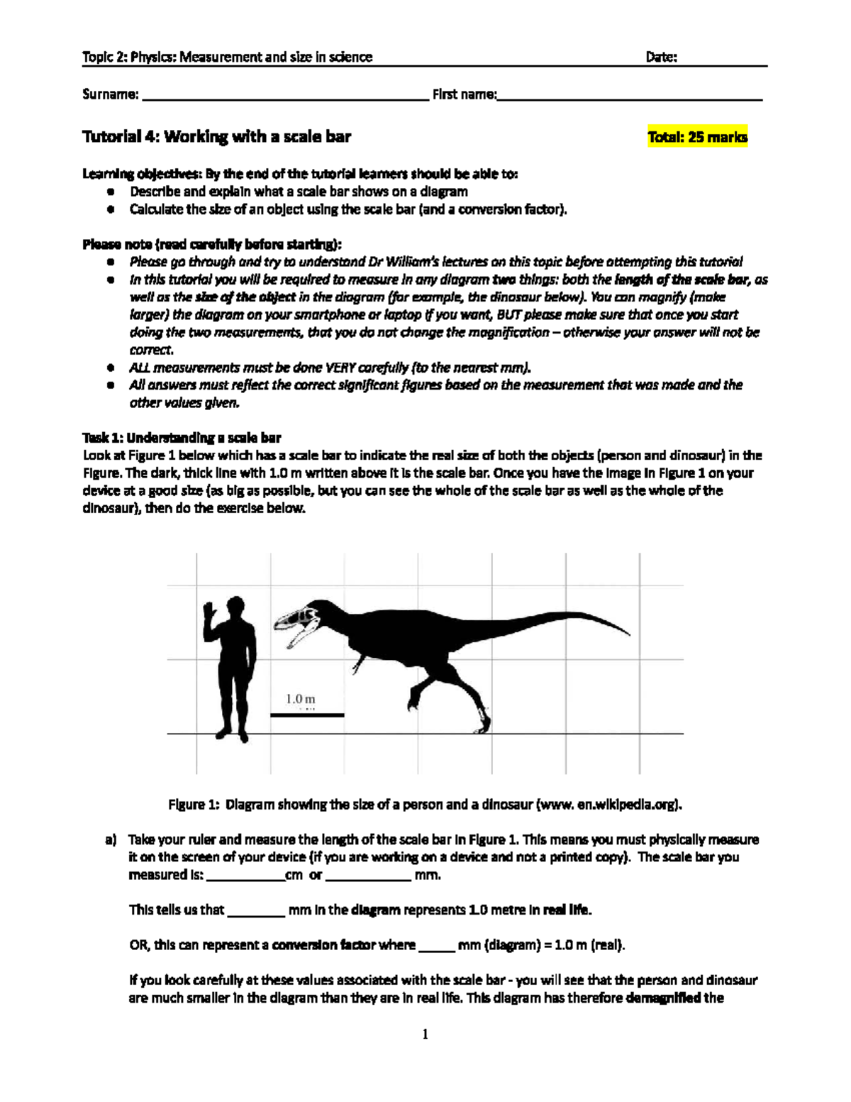 Tutorial 4: Physics Measurement & Scale Bar Analysis - TUT - Studocu