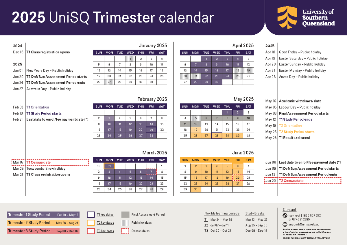 UniSQ 2025 Student Academic Calendar: Trimester Key Dates - Studocu