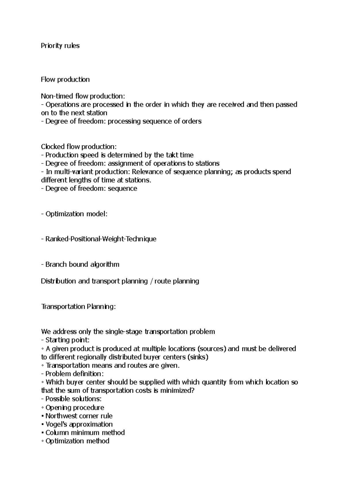Priority rules - STUDY NOTES FOR EXAM - Priority rules Flow production ...