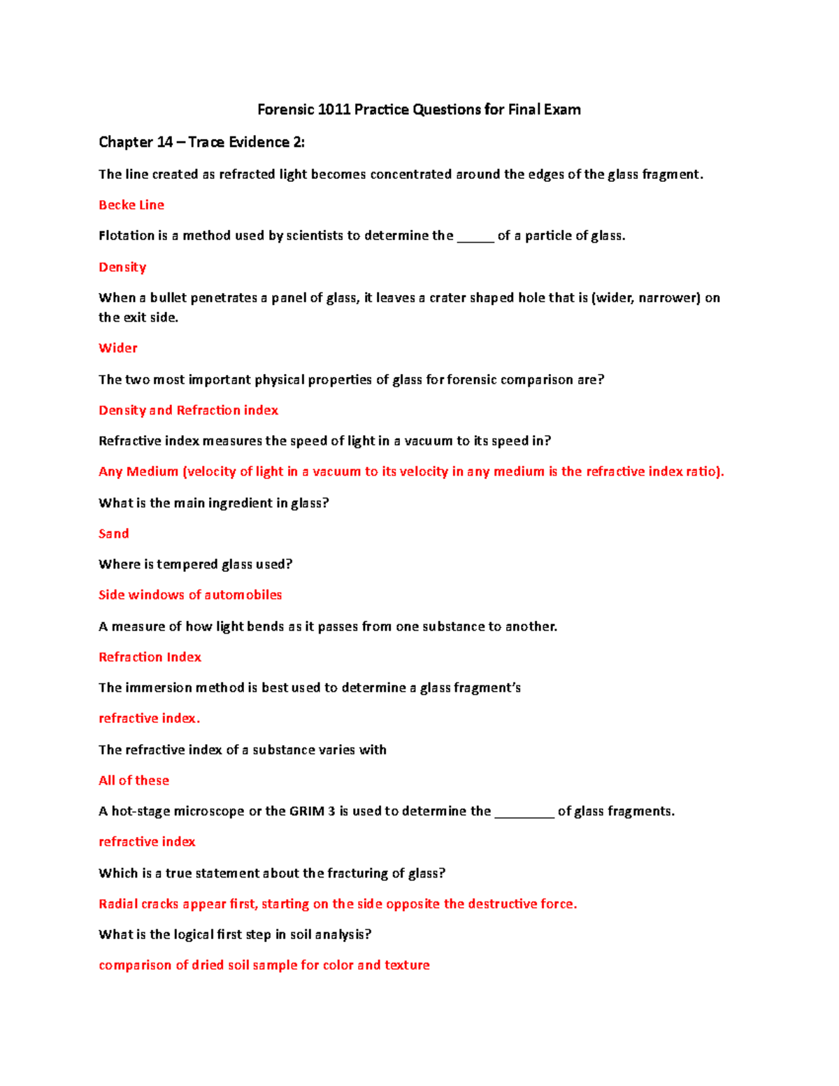 Forensic 1011 Final Exam Practice Questions & Key Concepts Review - Studocu