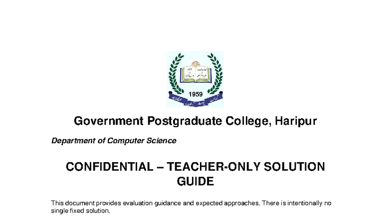 Teacher Solution Guide ML - Government Postgraduate College, Haripur ...