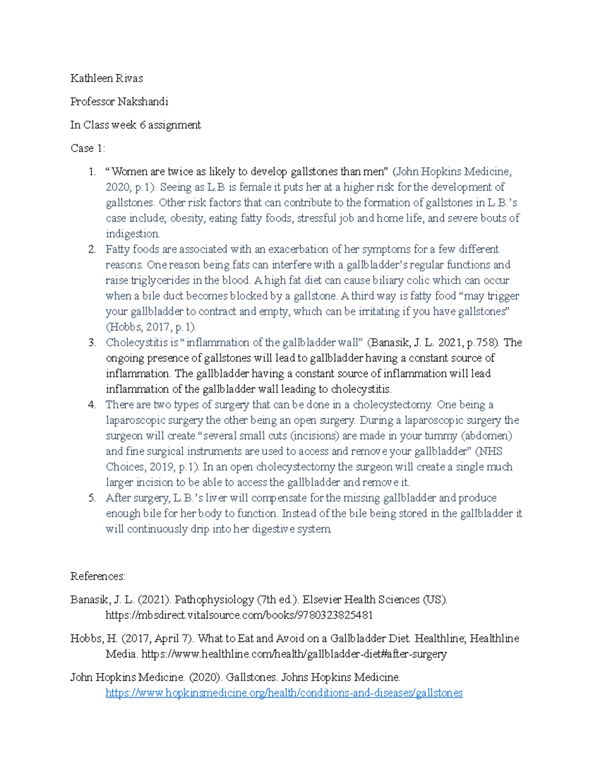 Patho 370 Week 6 In-Class Case Study on Gallstones and Cirrhosis - Studocu