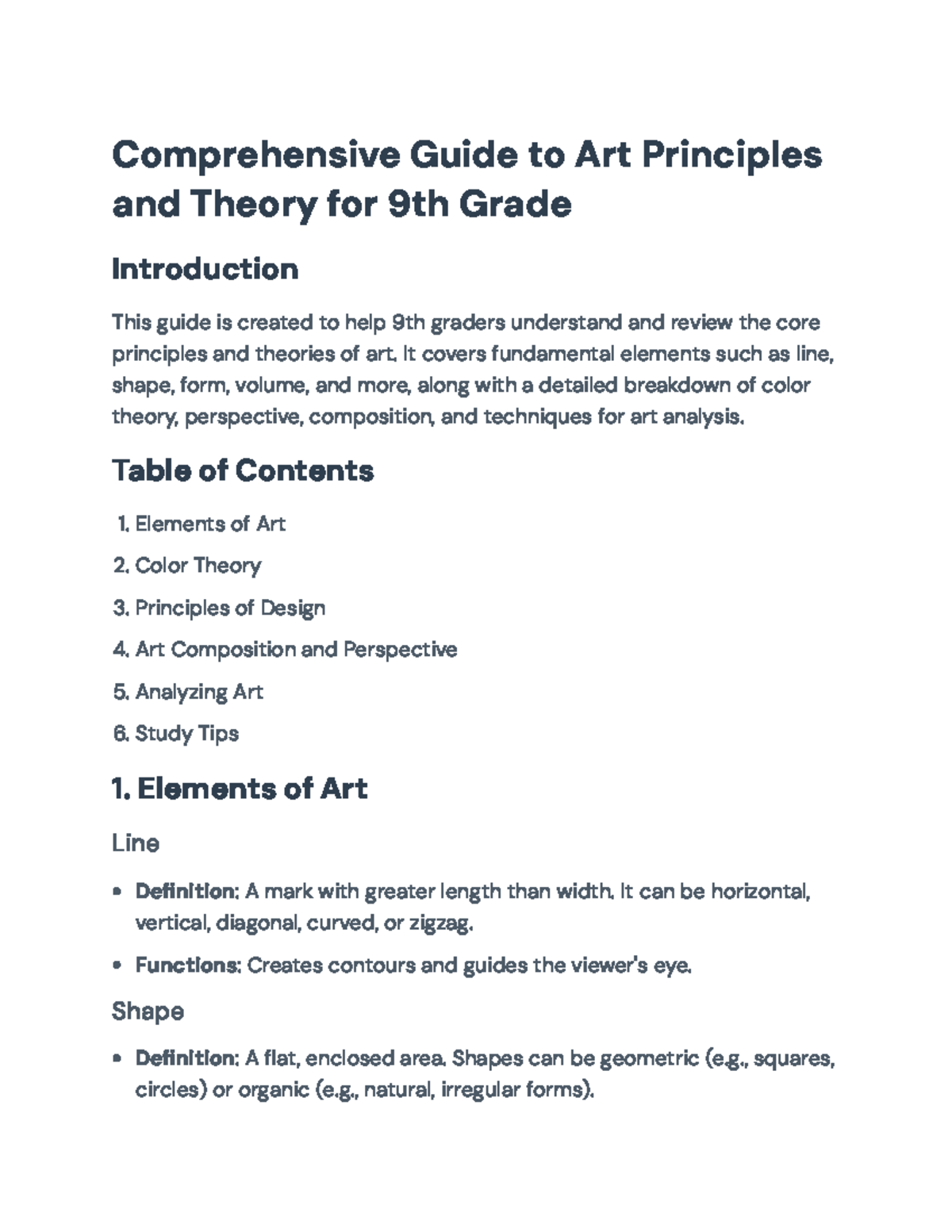 Comprehensive Guide to Art Principles and Theory for 9th Grade ...