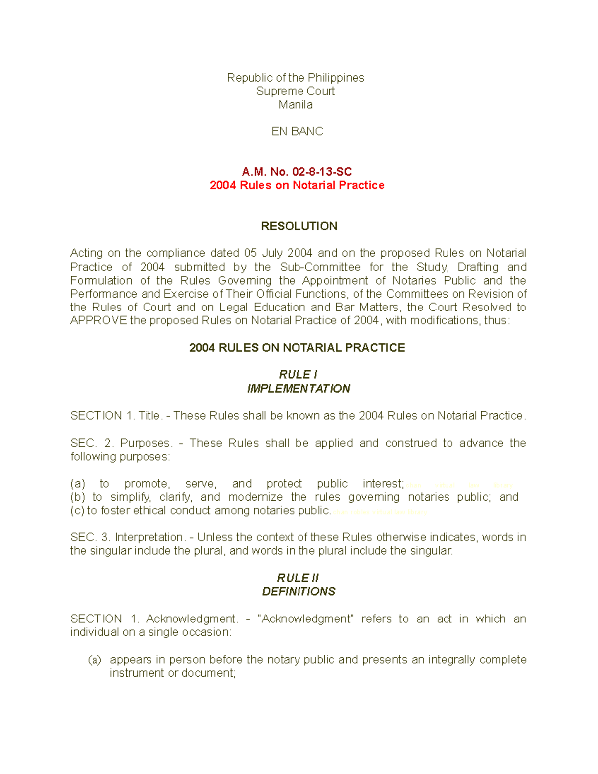2004 Rules on Notarial Practice (A.M. No. 02-8-13-SC) Explained - Studocu